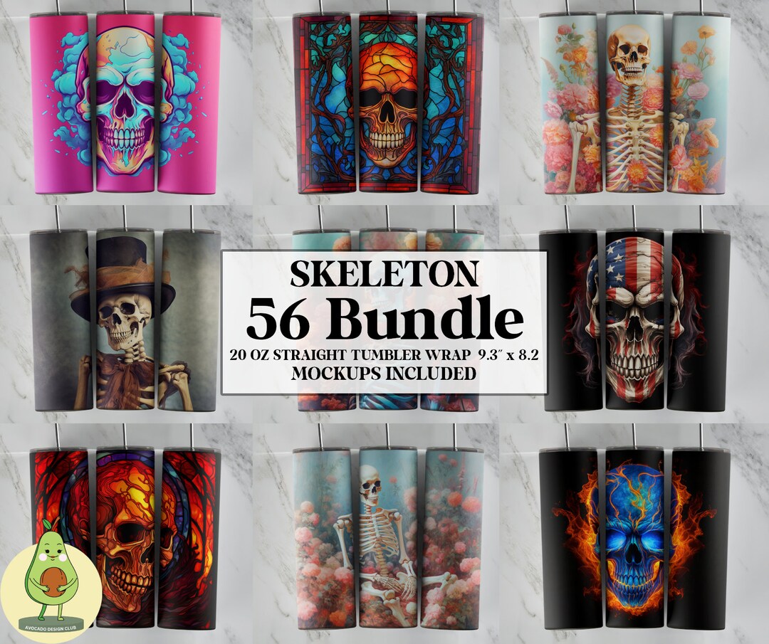 Skeleton Tumbler Wrap Bundle, Vintage Skeleton Tumbler Wrap, Halloween ...