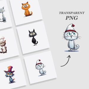 Quirky Cat Clipart Bundle, Funny Cat Png, Cute Kitten Clipart ...