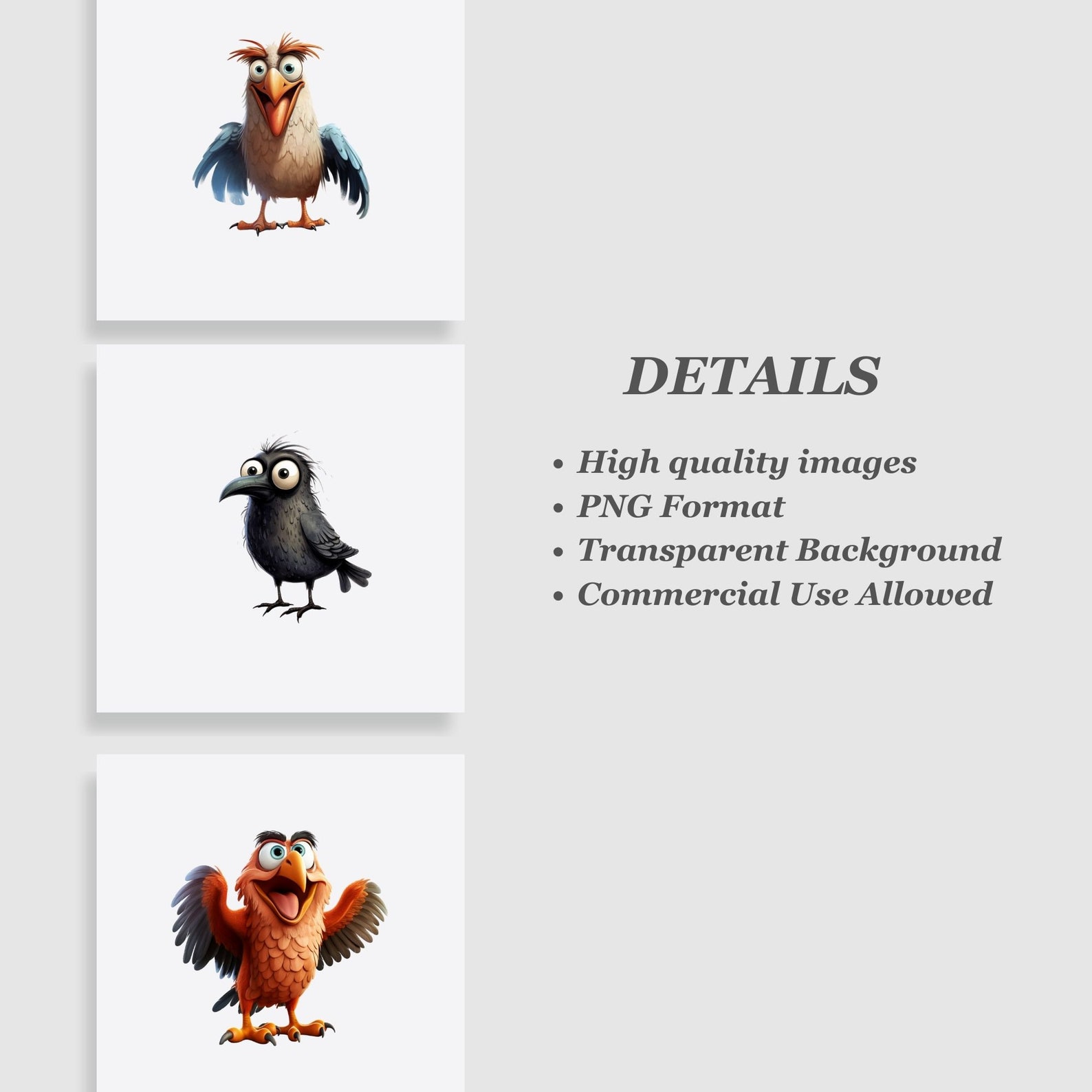 Funny Bird Clipart Bundle, Goofy Bird Clipart, Quirky Bird PNG, Cute ...