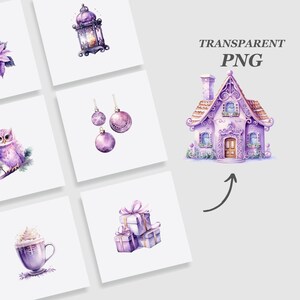 Purple Christmas Clipart Bundle, Watercolor Purple Santa Clipart ...