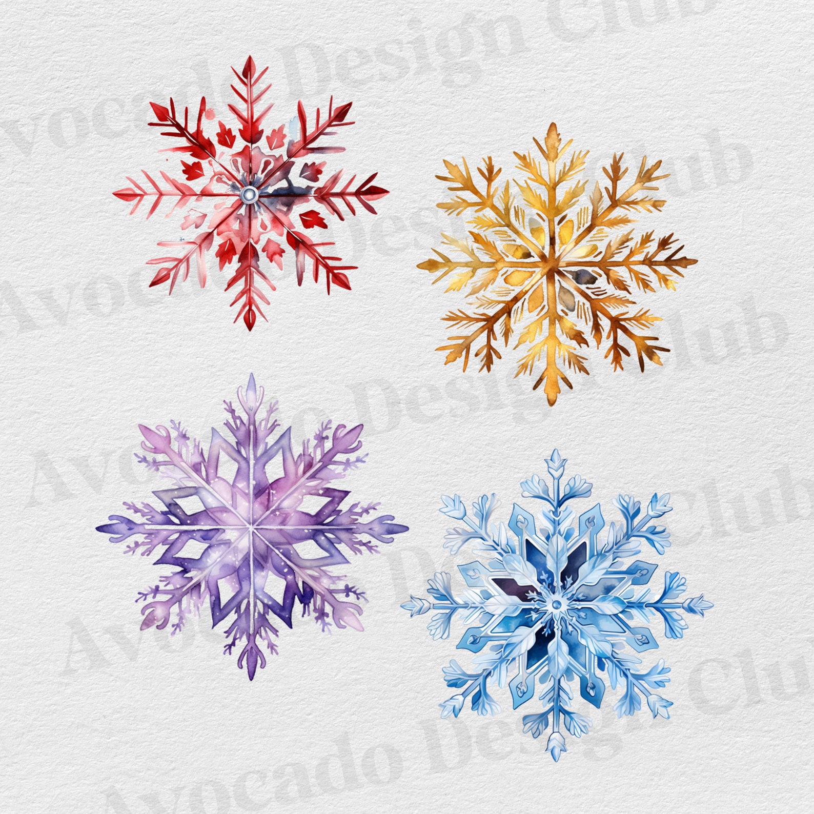 Snowflake Clipart Bundle, Watercolor Snowflake Clipart, Holiday Clipart ...
