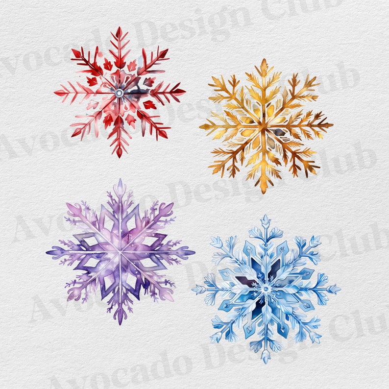 Snowflake Clipart Bundle, Watercolor Snowflake Clipart, Holiday Clipart ...