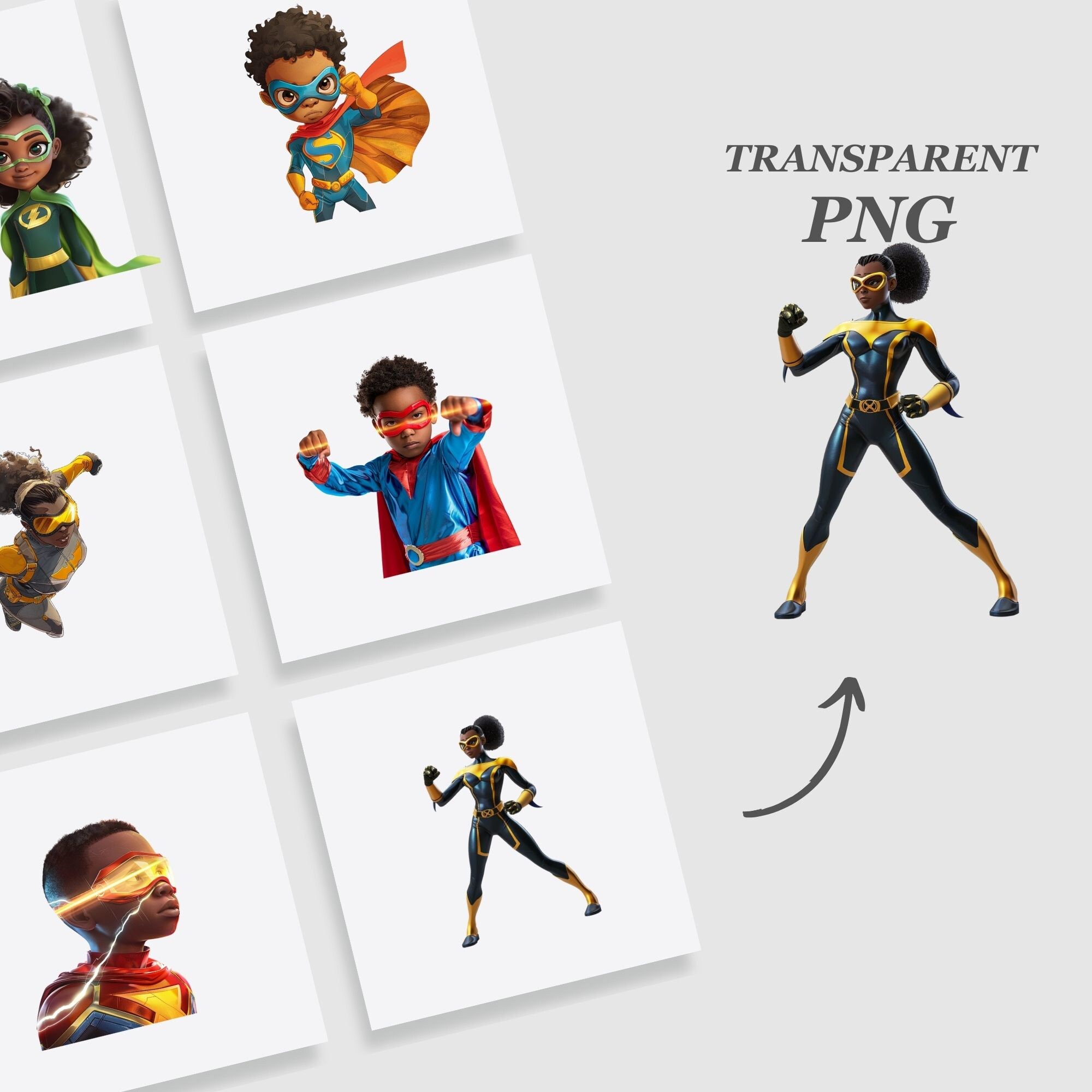 Superhero Clipart Bundle, African American Superhero Clipart Bundle ...