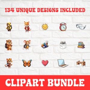 Cute School Clipart Bundle, School PNG, School Supplies Clipart ...