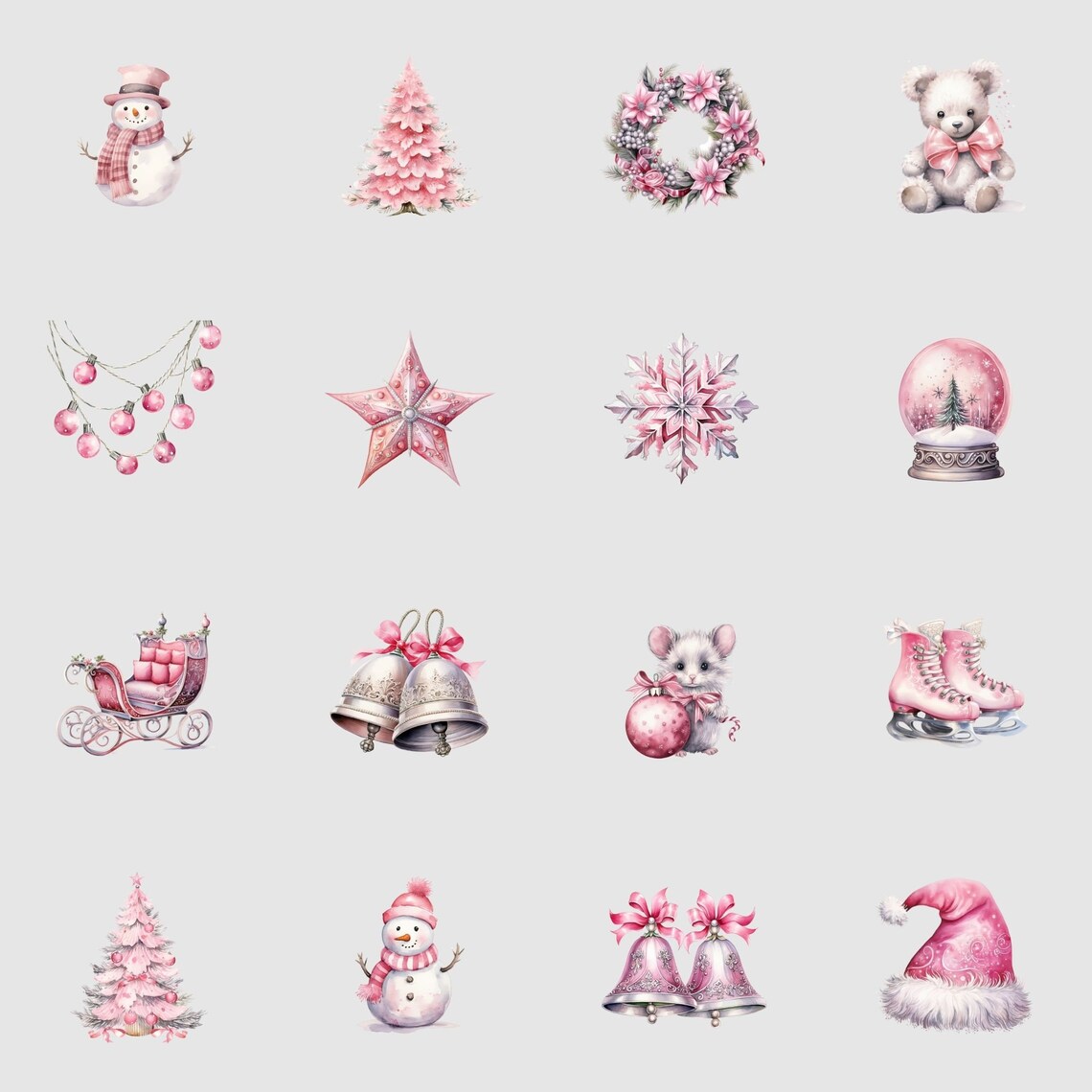 Watercolor Pink Christmas Clipart Bundle, Pink Santa Clipart, Pink ...