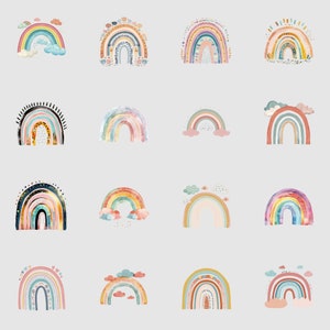 Watercolor Rainbow Clipart Bundle, Boho Rainbow Clipart Bundle ...