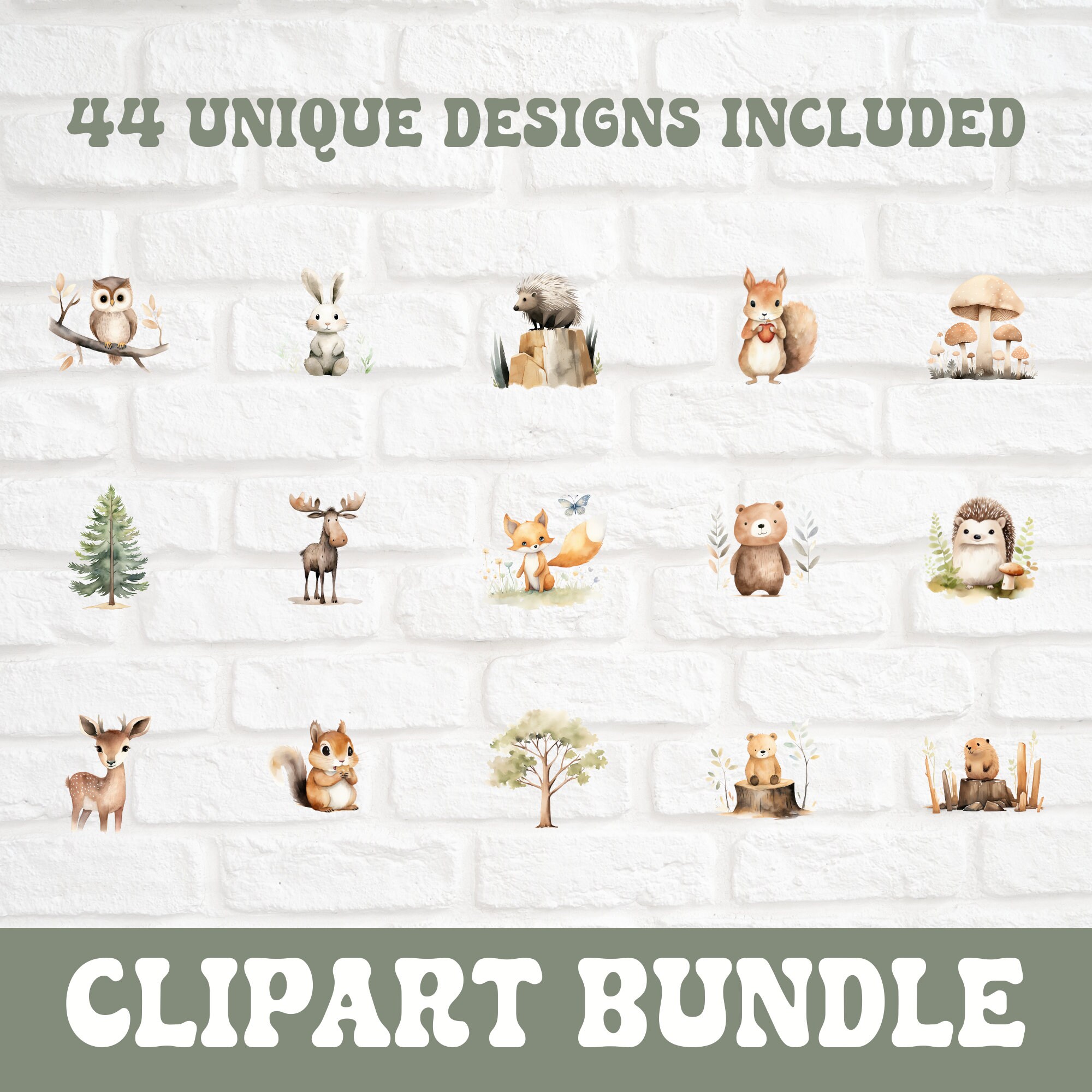 Woodland Animal Watercolor Clipart, Cute Forest Animal Clipart, Baby ...