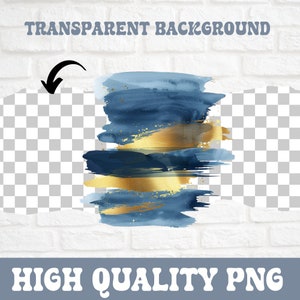 Navy Gold Watercolor Elements, Brush Strokes, Gold Frame With Navy Blue ...