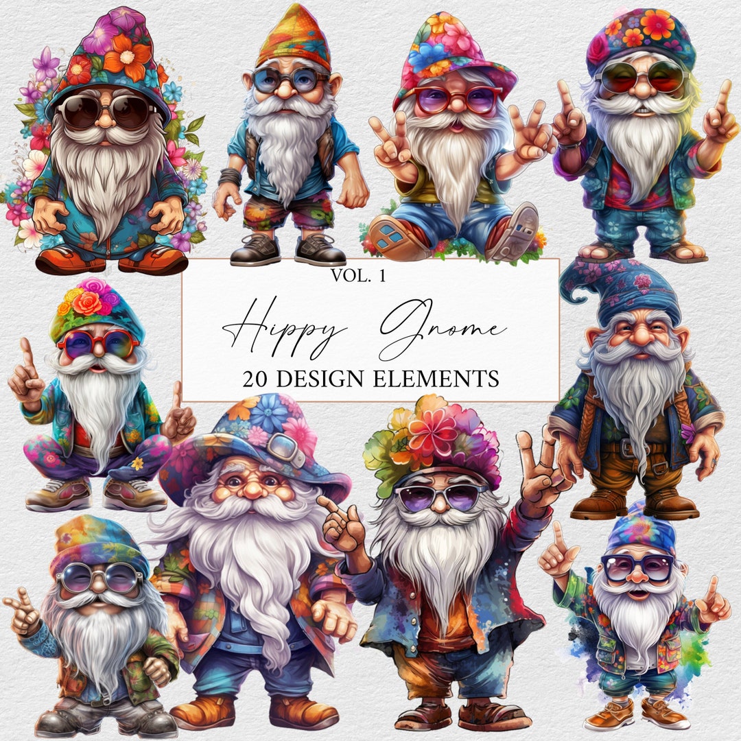 Hippy Gnome Clipart, Gnome Clipart Bundle, Hippy Clipart, Retro Clipart ...
