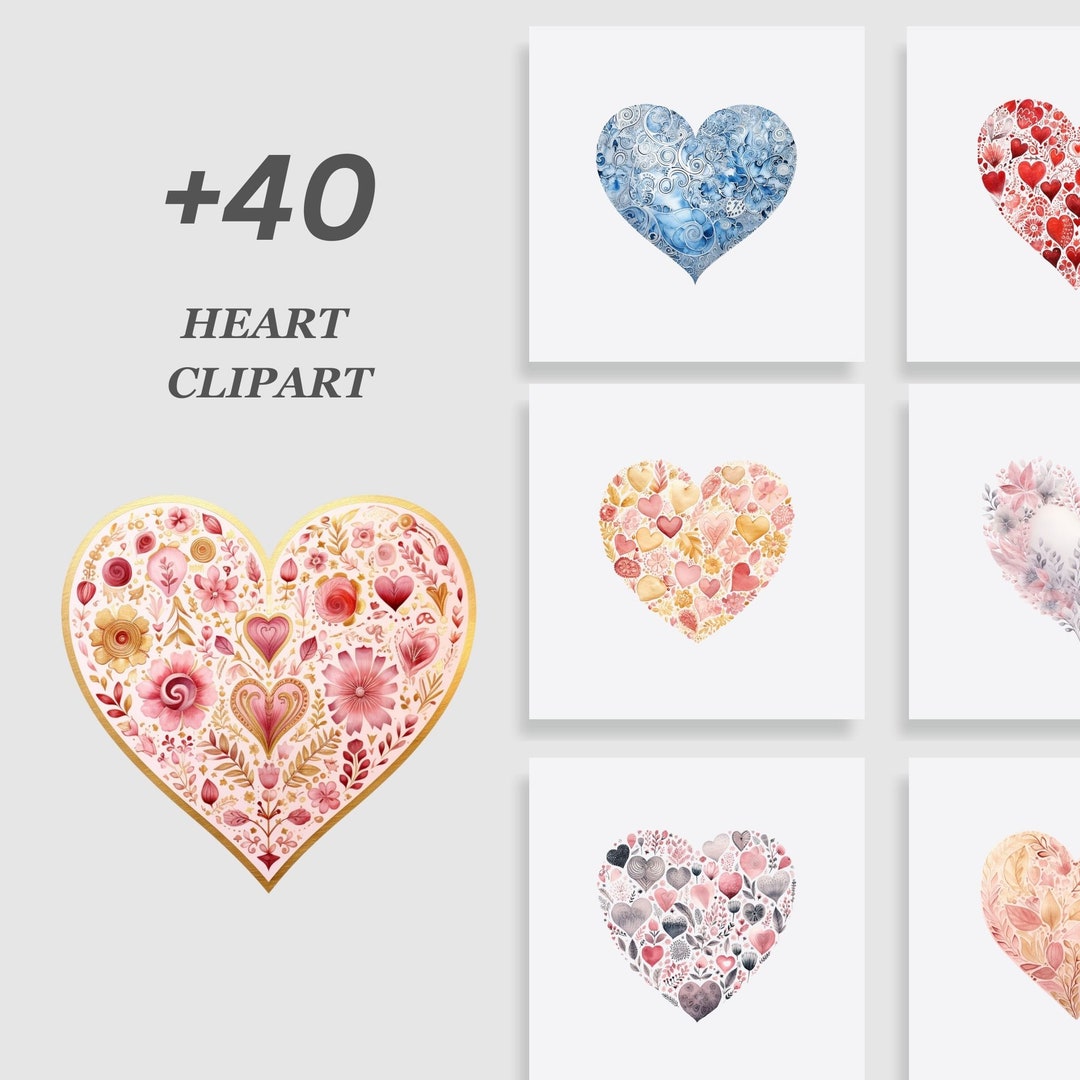 Valentines Day Heart Clipart Love Clipart Bundle Heart - Etsy