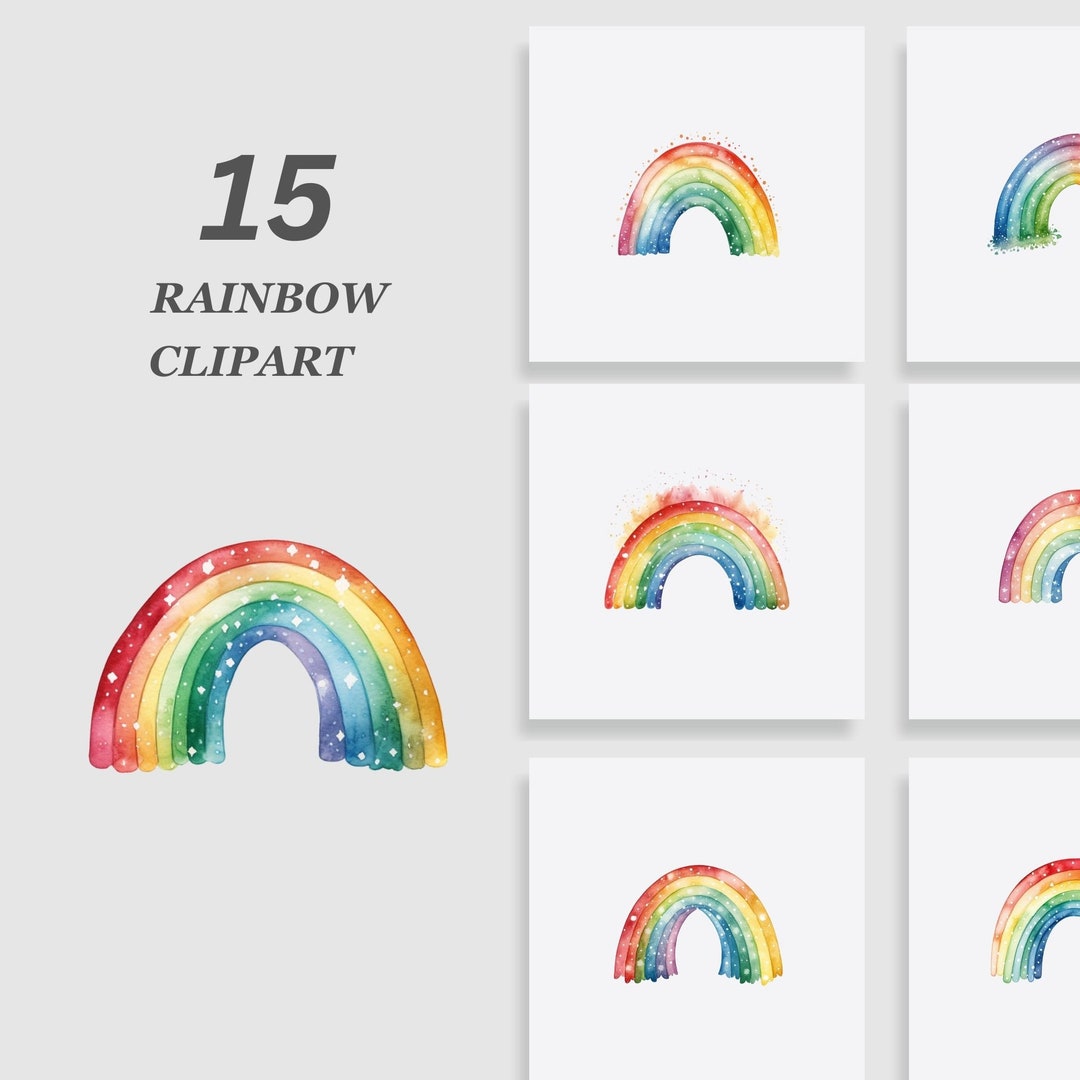 Rainbow Clipart Bundle, Watercolor Rainbow Clipart, Watercolor Rainbow ...