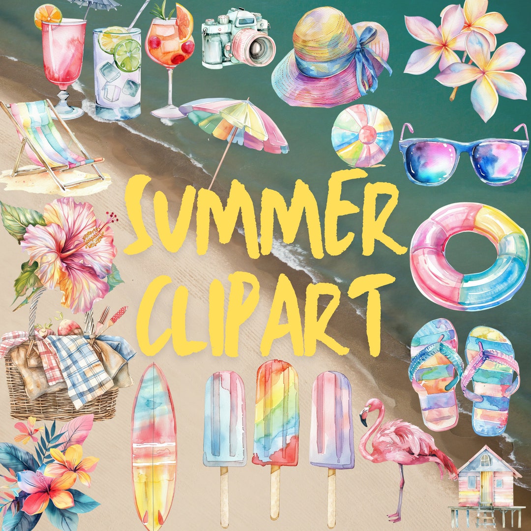 Watercolor Beach Clipart, Pool Party PNG, Summer Clipart PNG, Summer ...