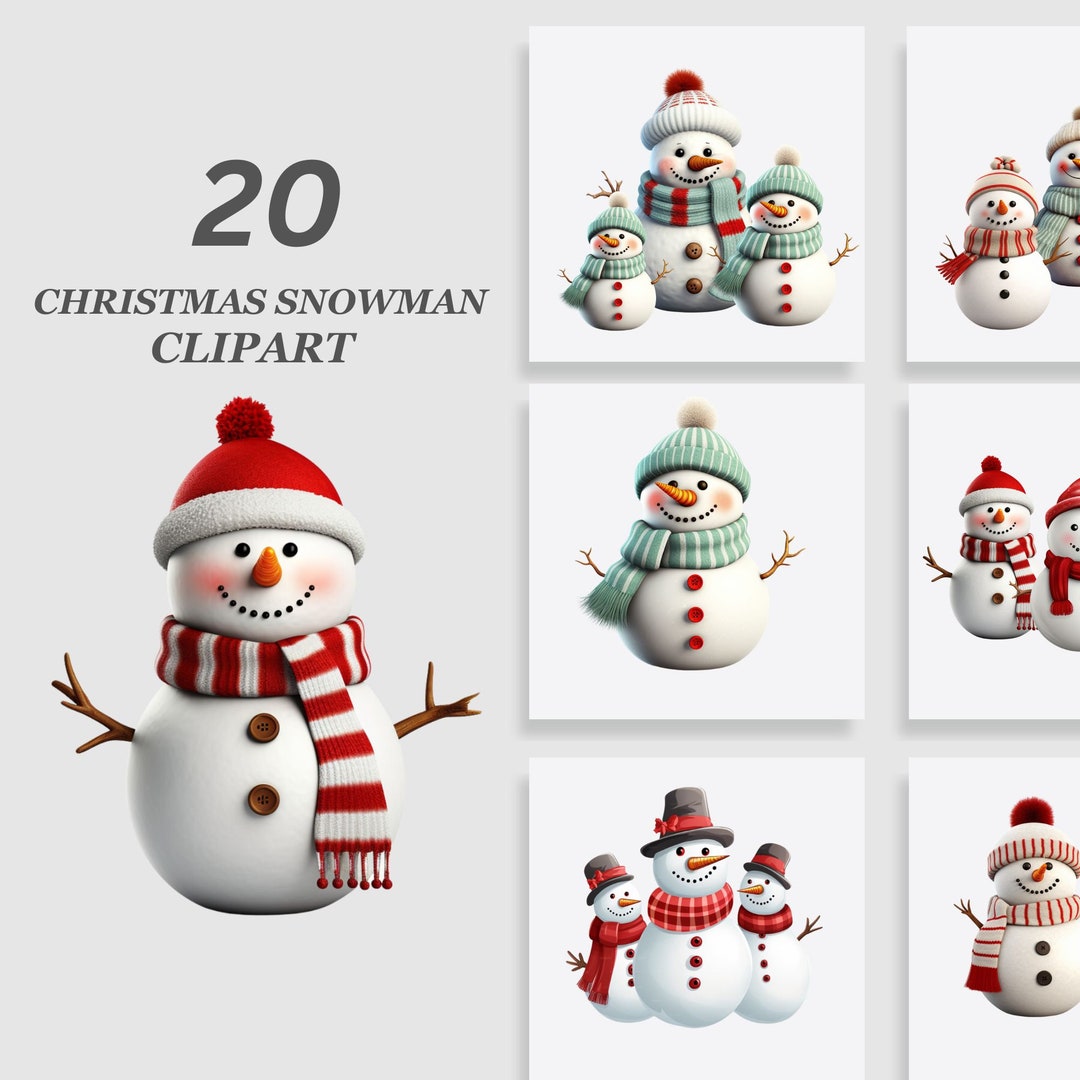 Christmas Snowman Clipart Bundle, Snowman Face Clipart, Watercolor ...