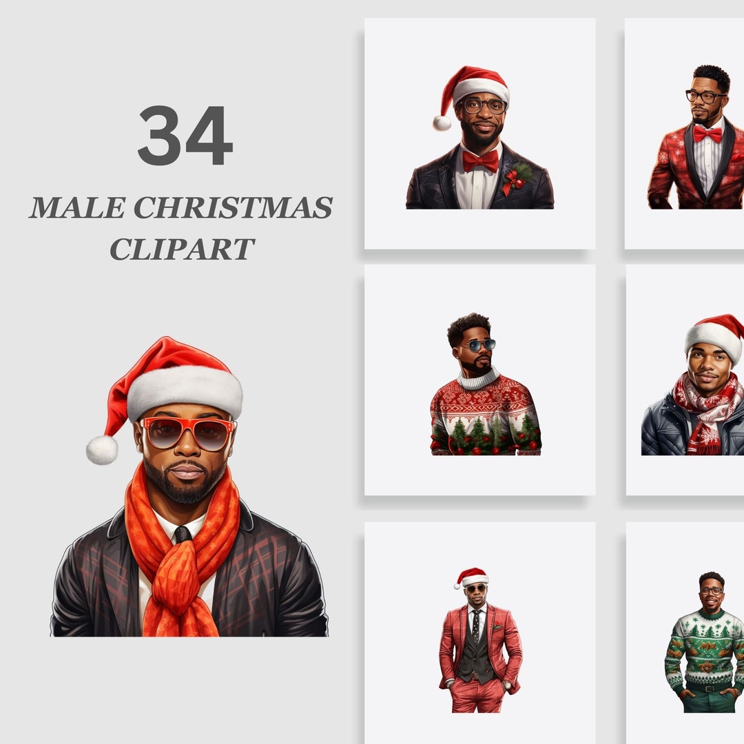 African American Men Christmas Clipart Bundle, Black Man Christmas ...