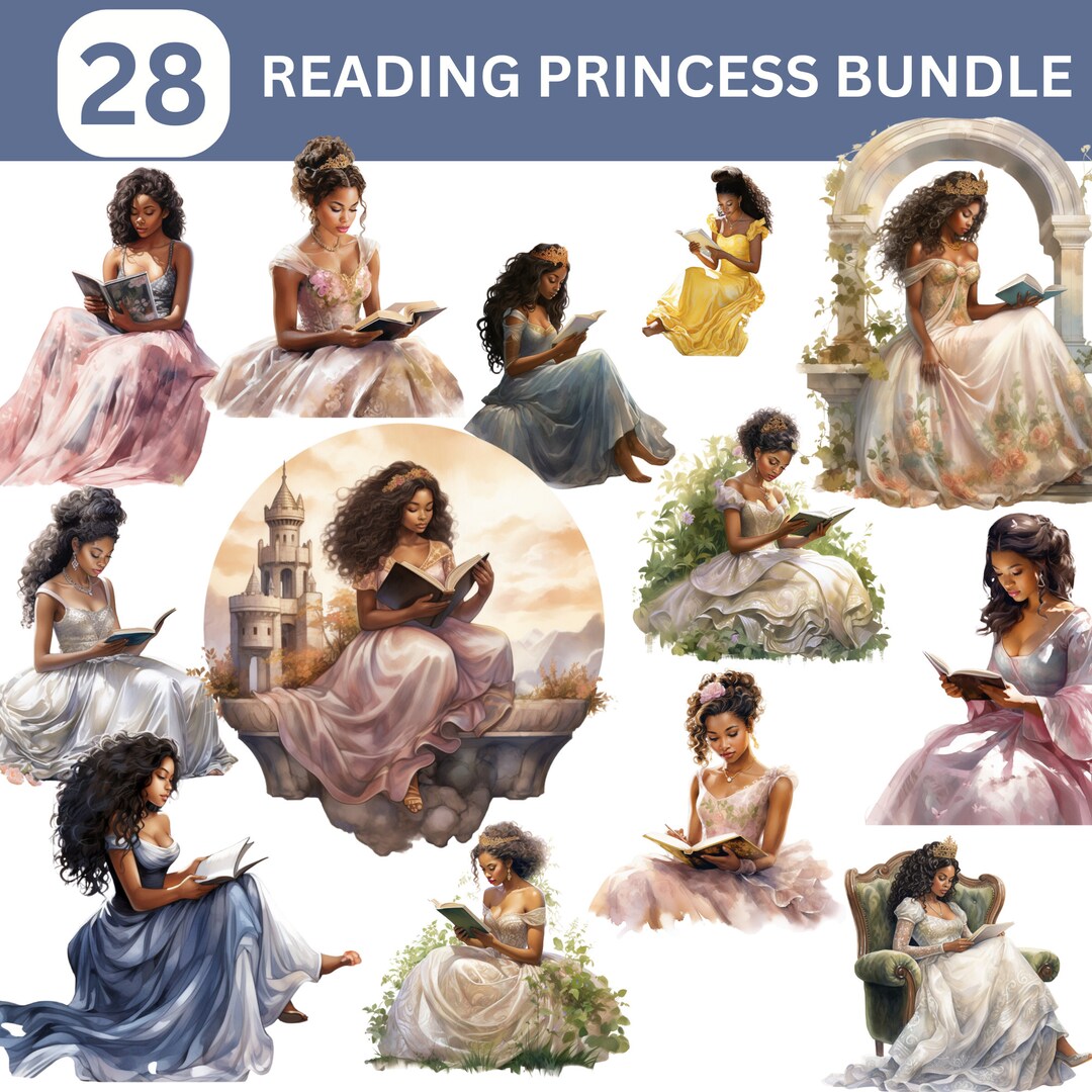 Reading Princess Clipart Bundle, African American Princess, Black Magic ...