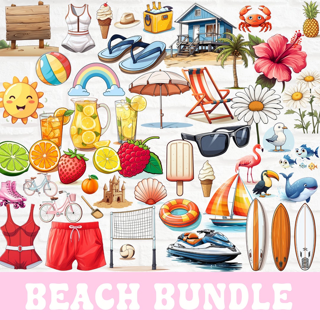 Summer Clipart, Sunny Beach Day, Cute Beach, Summer Love, Tropical ...