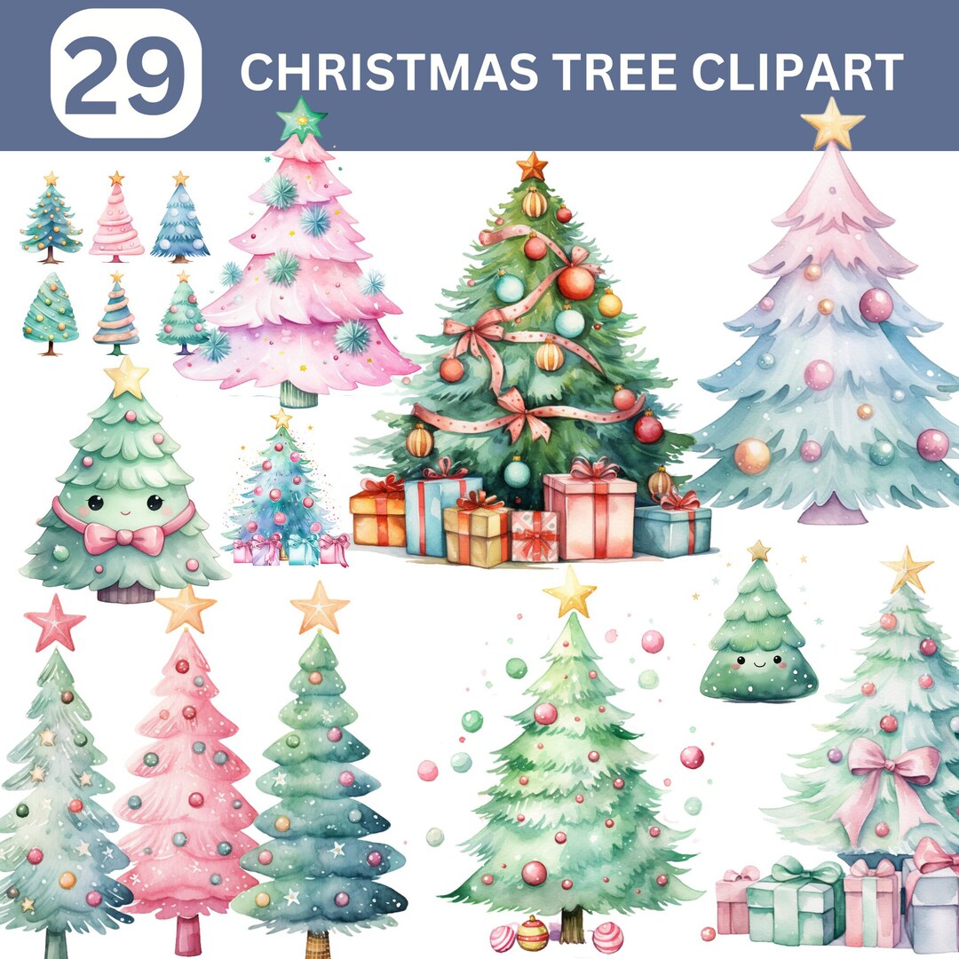 25+ Pastel Chirstmas Tree Clipart Bundle, Christmas Tree Clipart ...