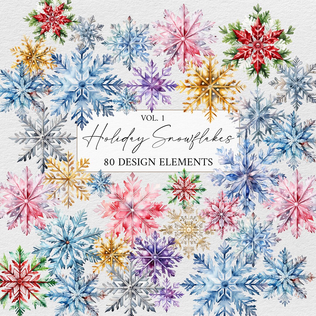 Snowflake Clipart Bundle, Watercolor Snowflake Clipart, Holiday Clipart ...