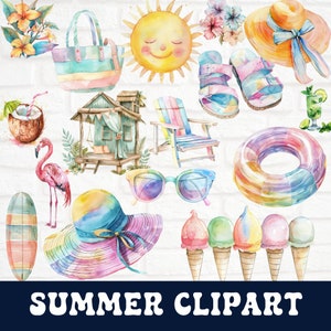 Watercolor Beach Clipart, Pool Party PNG, Summer Clipart PNG, Summer ...