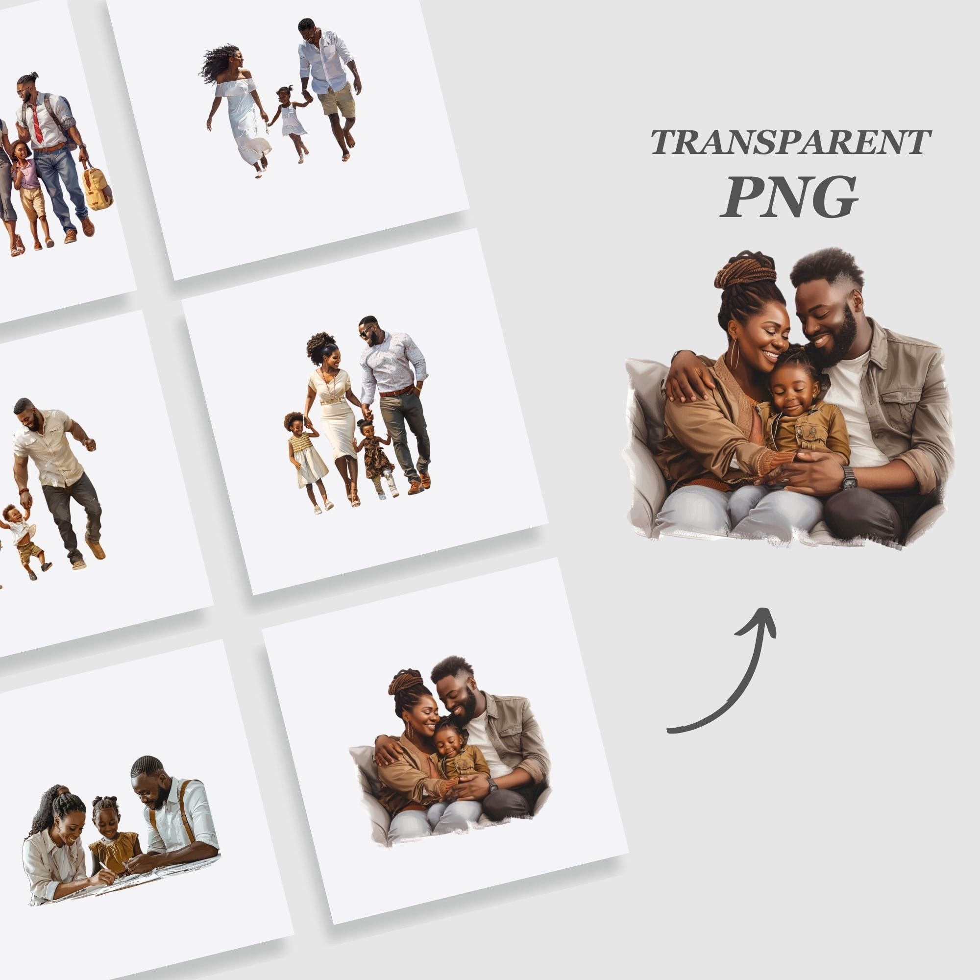 African American Family Clipart Bundle, Loving Family Clipart, Mothers ...
