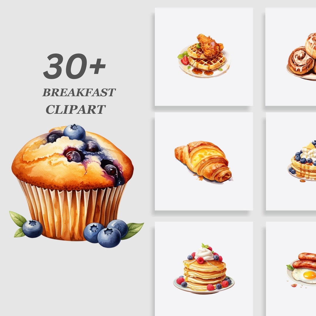 Watercolor Breakfast Clipart Bundle, High Quality PNG Files, Food ...