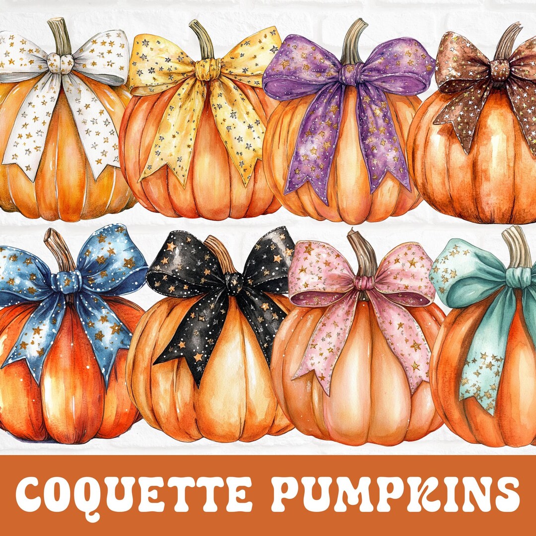 Coquette Pumpkin PNG, Halloween Pumpkin Clipart Bundle, Fall Coquette ...