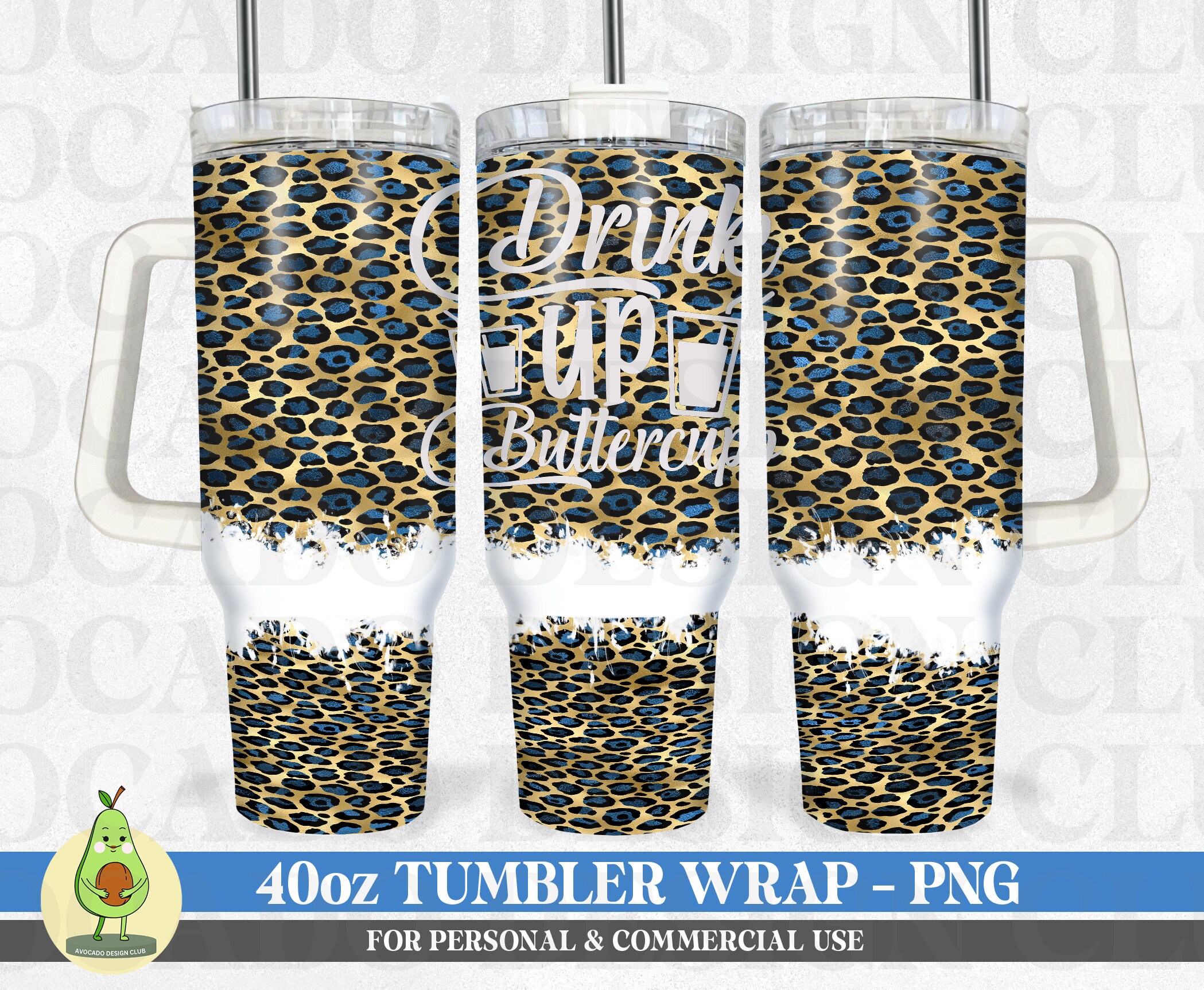 40oz Leopard Print Tumbler Wrap Drink Your Water Tumbler PNG - Etsy