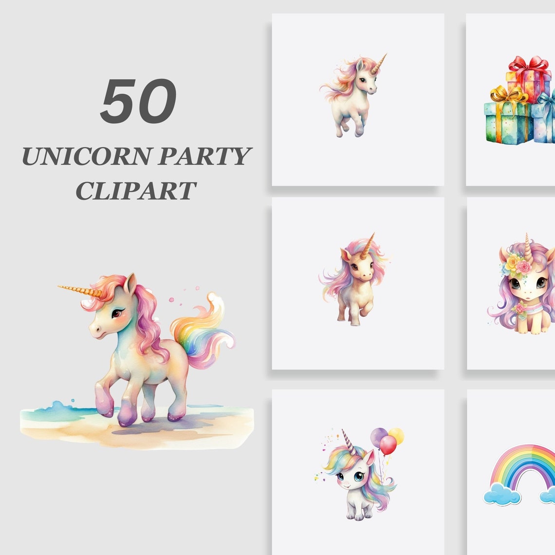 Unicorn Birthday Party Clipart, Cute Unicorn Clipart Bundle, Magic ...