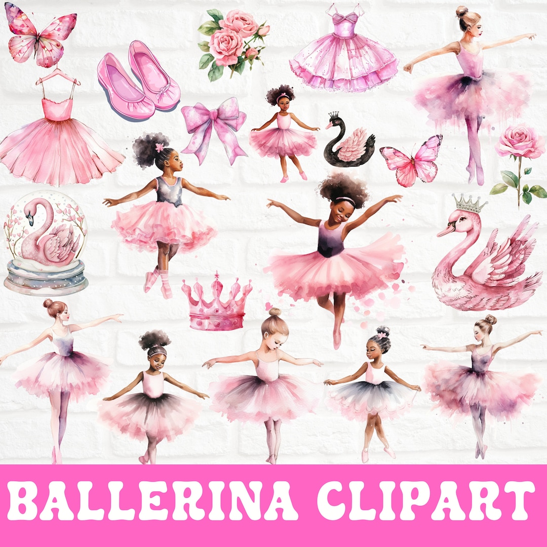 Ballet Dance Clipart for Nursery Wall Art, Watercolor Pink Ballerina Clipart Bundle, Swan Lake ...