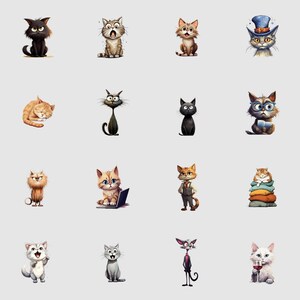 Quirky Cat Clipart Bundle, Funny Cat Png, Cute Kitten Clipart ...