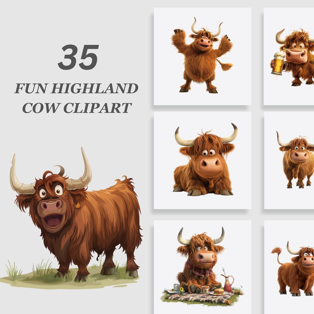 Funny Yak Clipart Bundle, Fun Highland Cow Clipart Bundle, Cute Cow ...