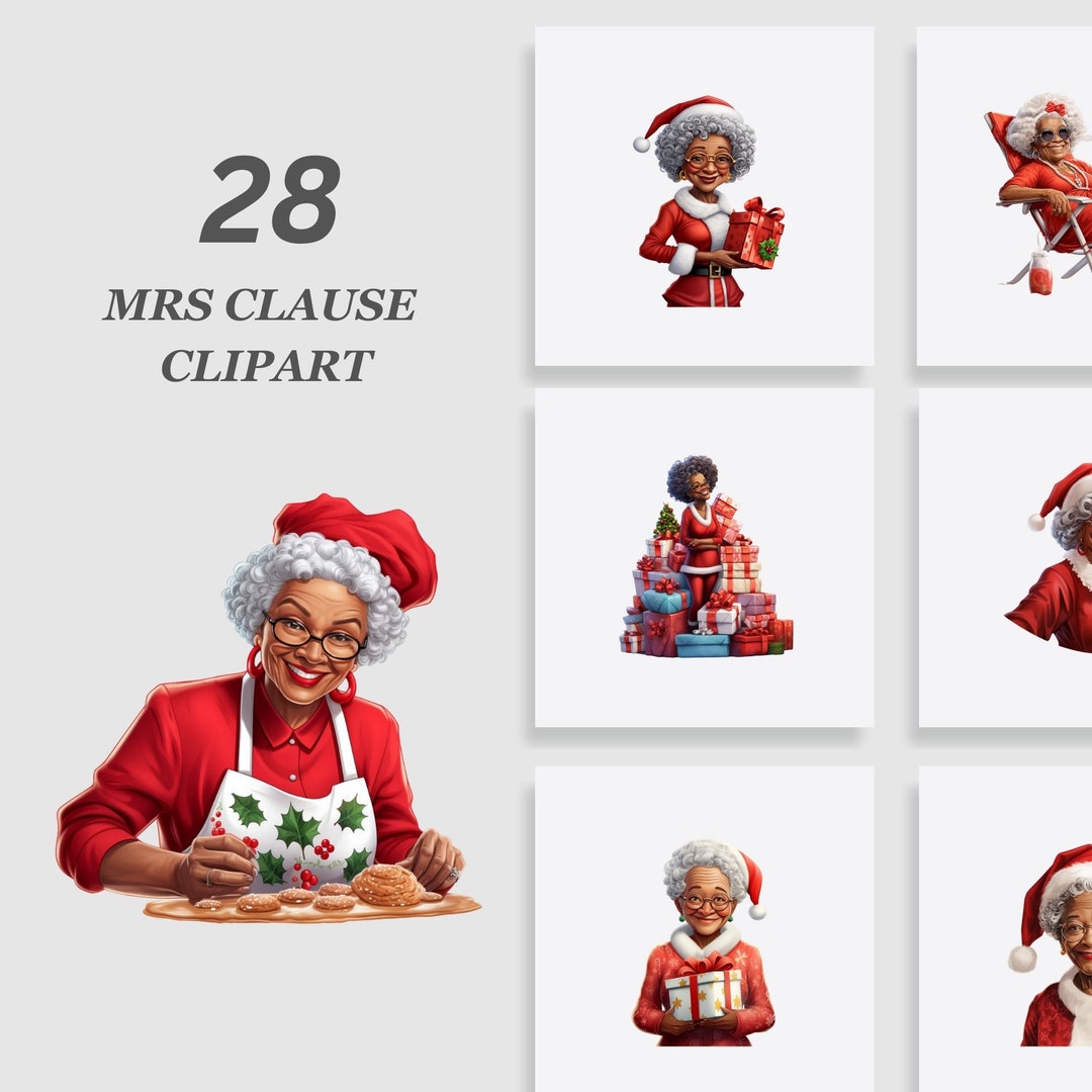 Mrs Clause Clipart Bundle, Black Woman Christmas Clipart Bundle ...