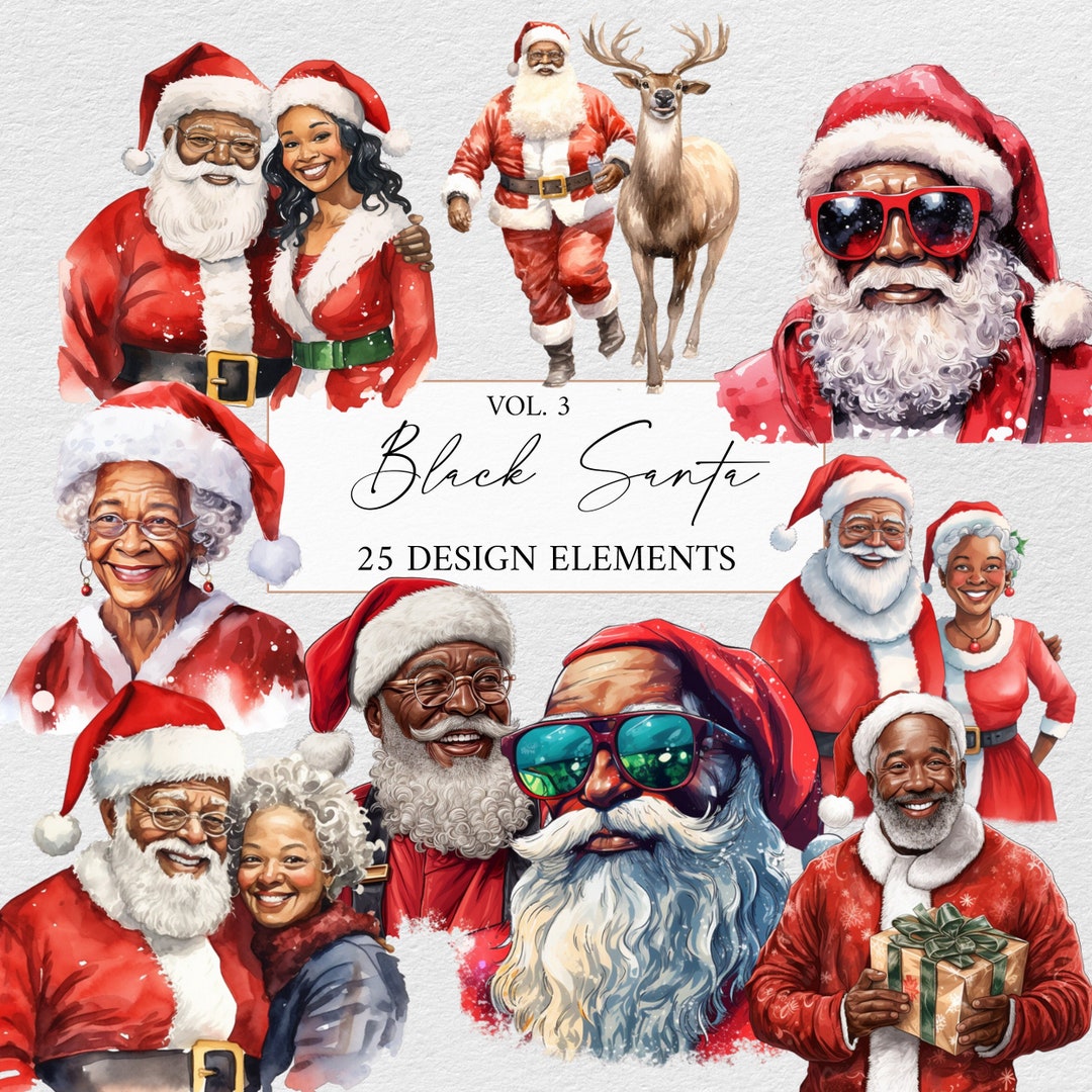 Black Santa Clipart, African American Santa Clipart, Santa Claus ...