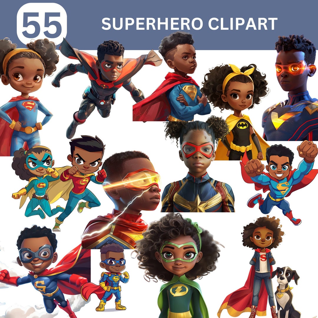 Superhero Clipart Bundle, African American Superhero Clipart Bundle ...