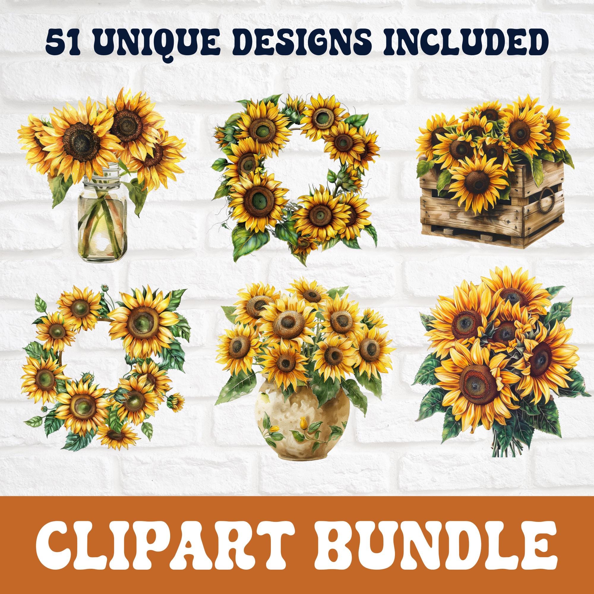 Sunflower Clipart Bundle, Watercolor Sunflowers Clipart, Sunflower PNG ...