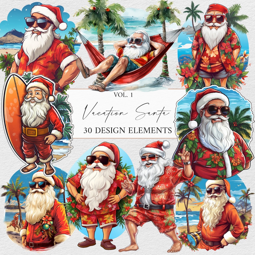 Vacation Santa Clipart PNG, Christmas Clipart Bundle, Christmas in July ...