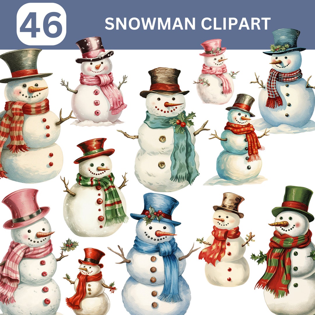 Watercolor Snowman Clipart Bundle, Christmas Clipart, Holiday Design ...