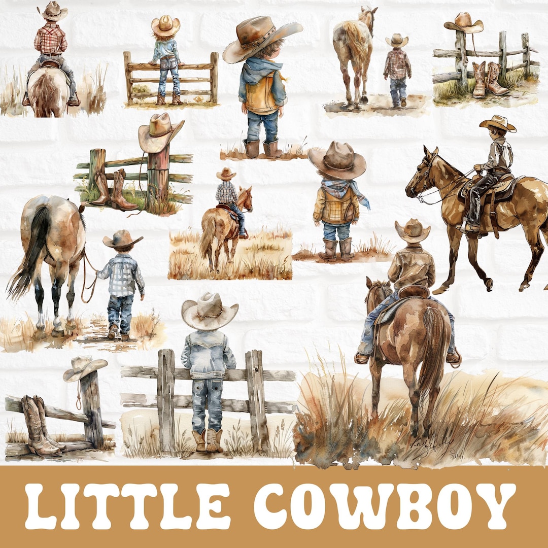 Baby Cowboy Watercolor Clipart Bundle, Boy With Horse Sublimation PNG ...