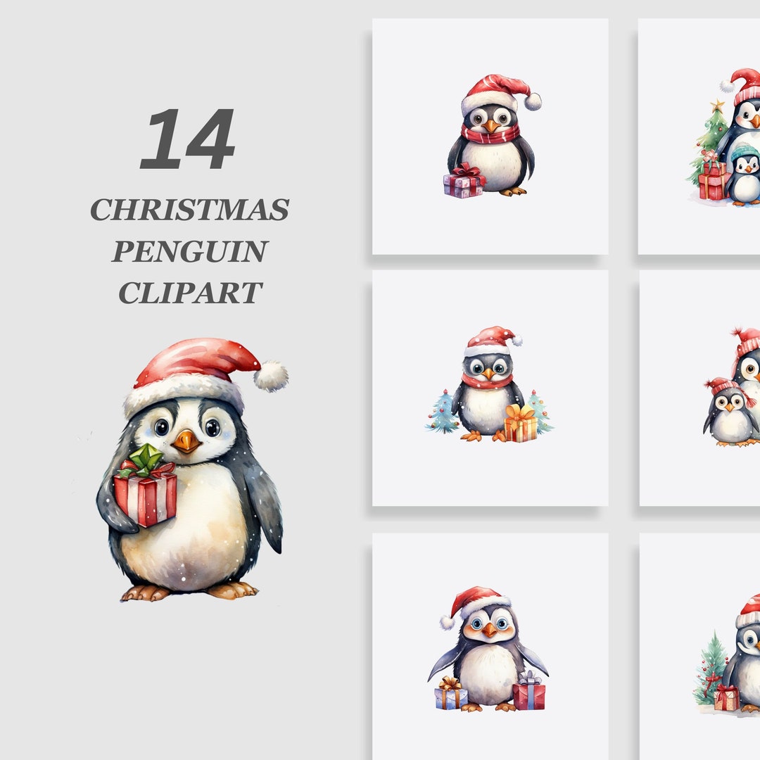 Christmas Penguins Clipart Bundle, Watercolor Penguin Clipart Bundle ...