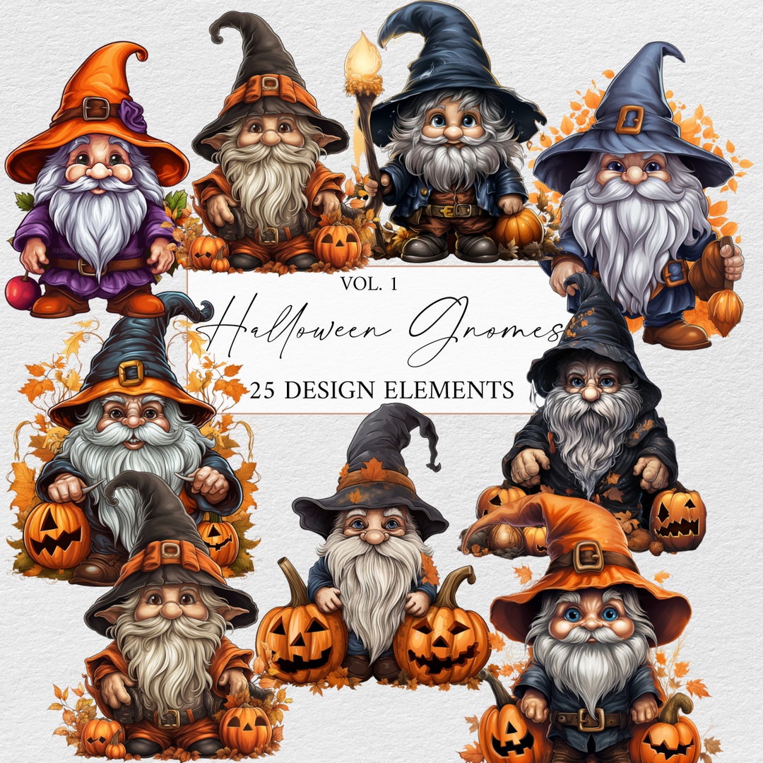 Halloween Gnome Clipart Bundle, Cute Gnome Clipart Bundle, Halloween ...