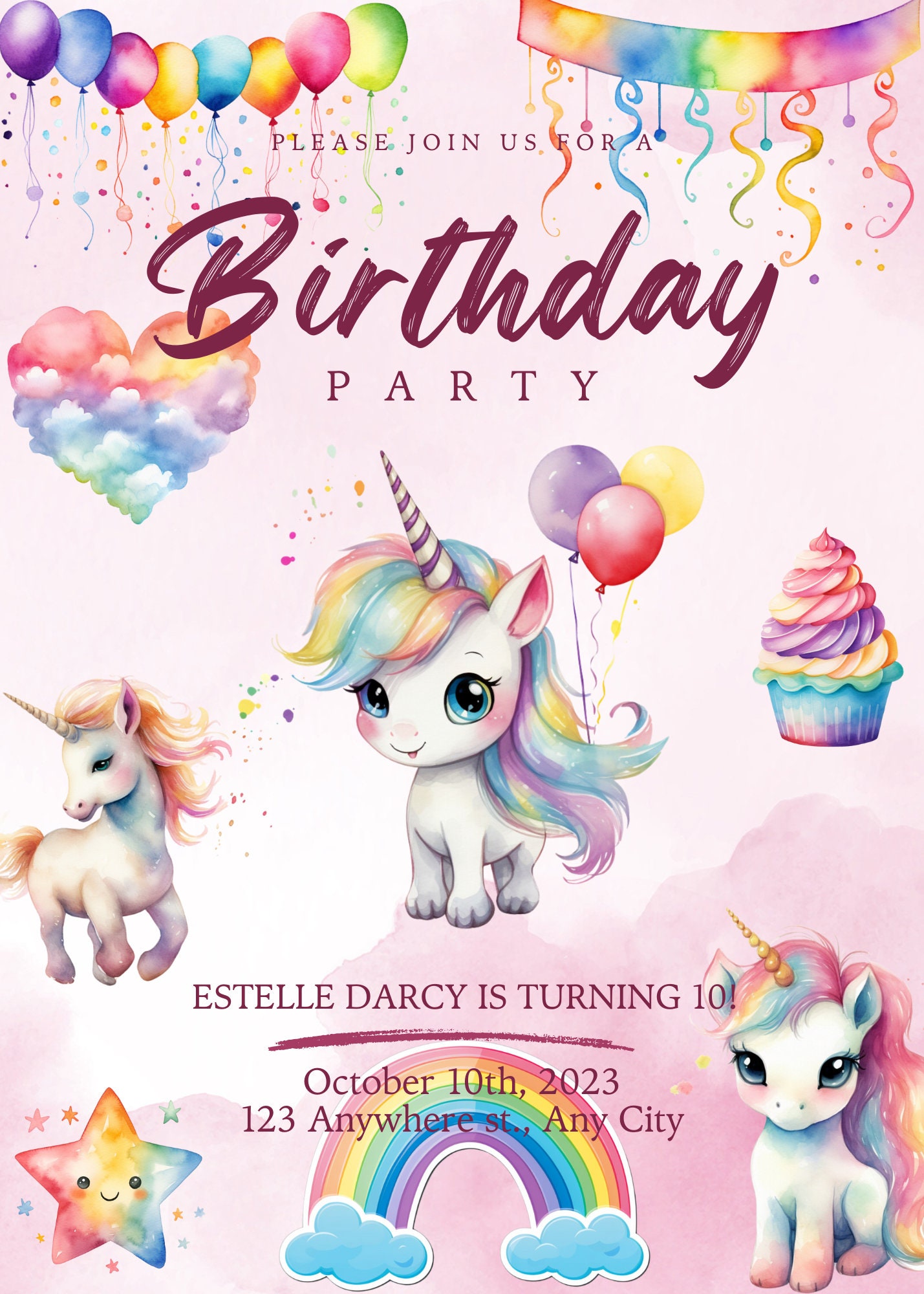 Unicorn Birthday Party Clipart, Cute Unicorn Clipart Bundle, Magic ...