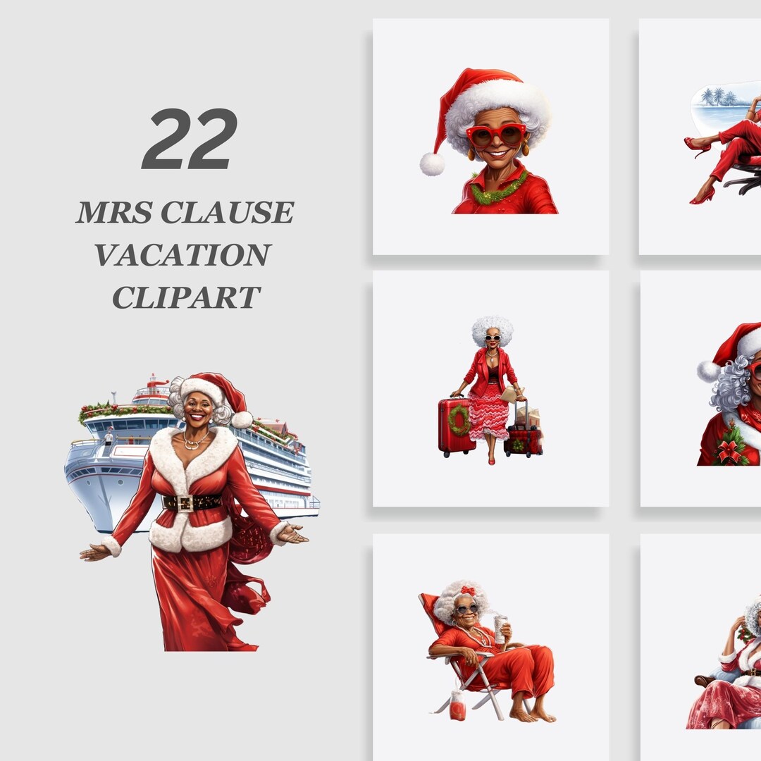 Mrs Clause Vacation Clipart Bundle, Black Woman Christmas Clipart ...