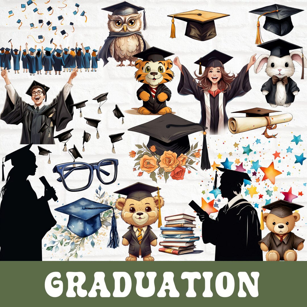 Watercolor Graduation Png, Graduation Clipart Bundle, Graduation Cap ...