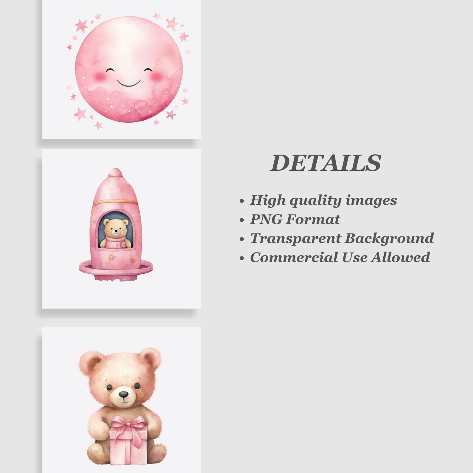 Pink Nursery Decor PNG Bundle, Pink Teddy Bear Clipart Bundle, Pink ...