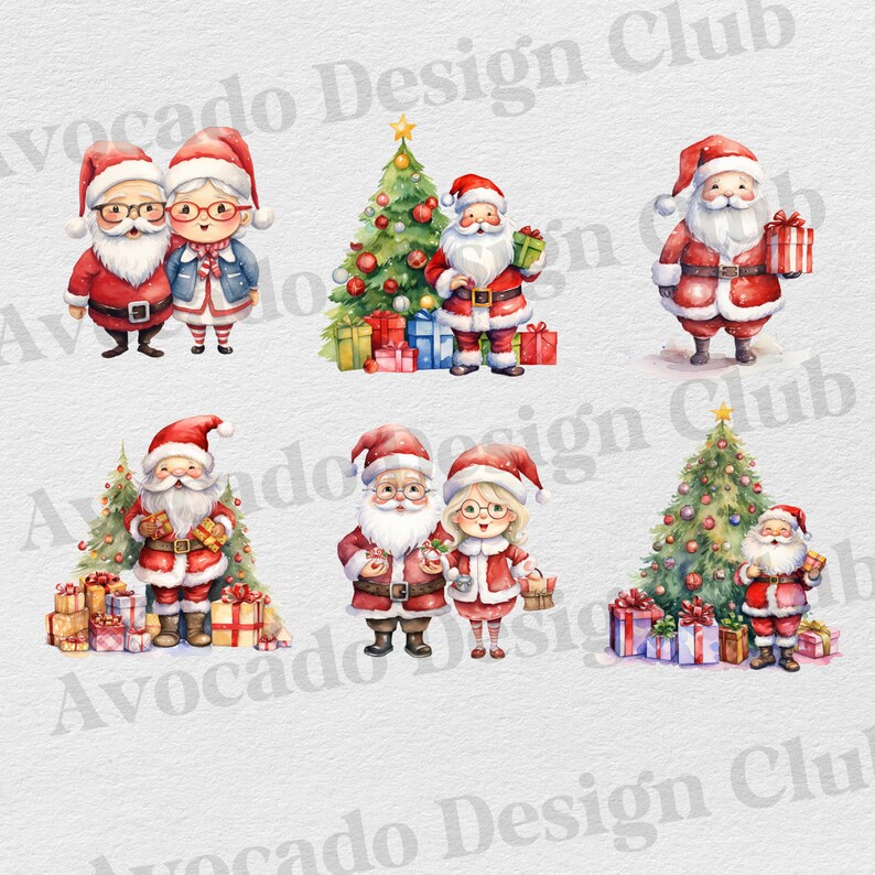 Santa Clipart Bundle Christmas Clipart Bundle Watercolor - Etsy