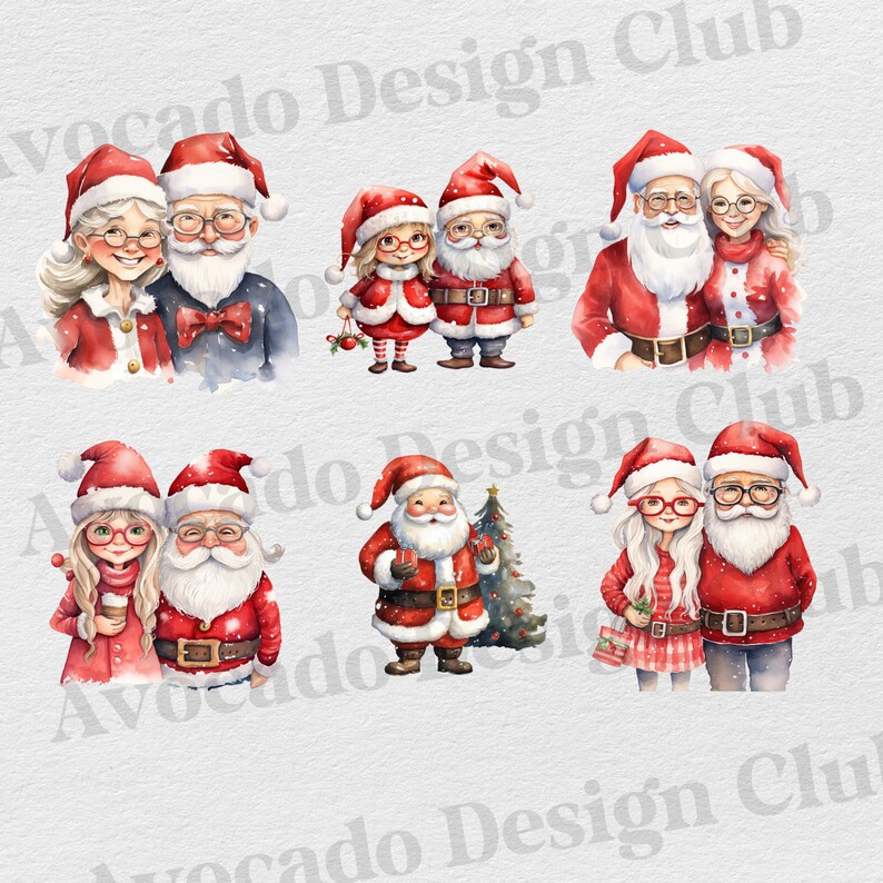 Santa Clipart Bundle Christmas Clipart Bundle Watercolor - Etsy