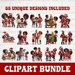 Black Family Christmas Clipart Bundle, Family Holiday Clipart ...