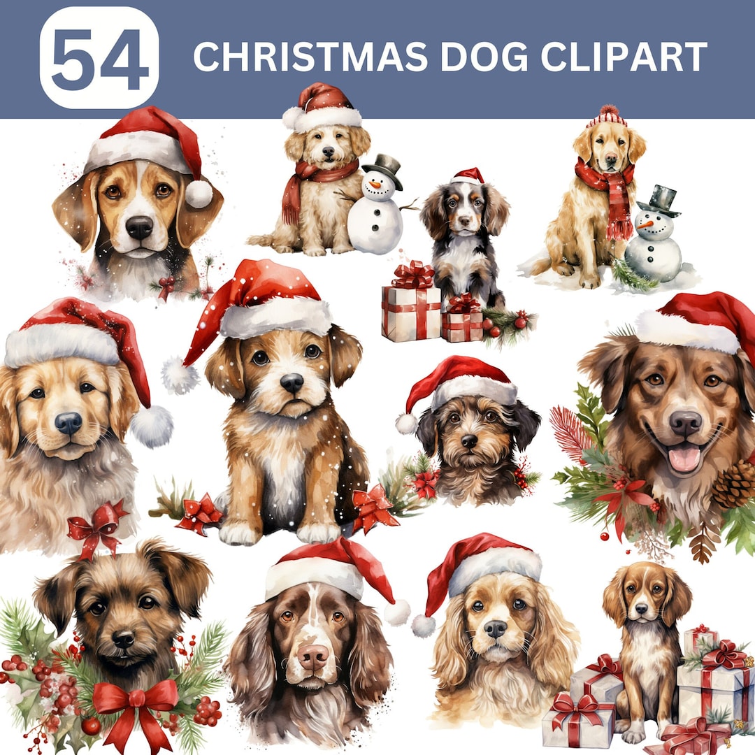 Dog Holiday Clipart, Christmas Dog Clipart, Watercolor Dog Clipart ...