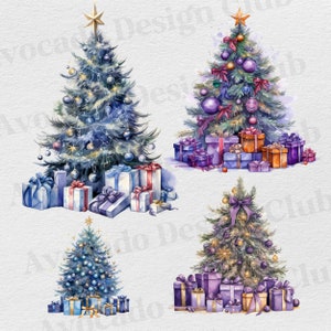 Christmas Tree Clipart Bundle, Watercolor Christmas Clipart, Christmas ...
