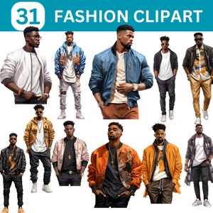 Street Fashion Clipart, Black Man Fashion Clipart Bundle, African ...